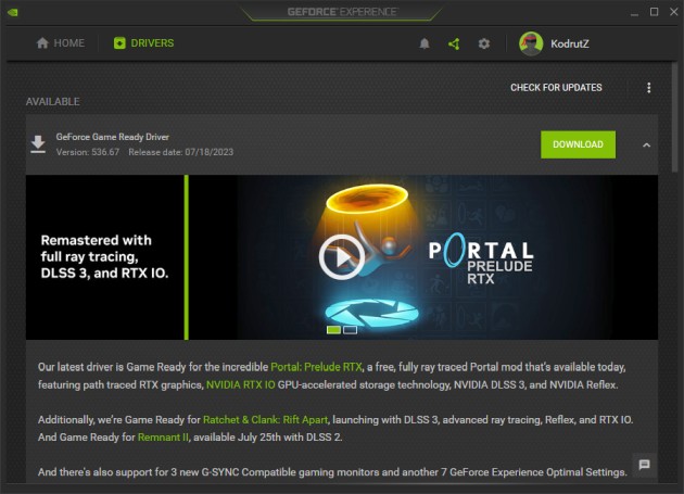 Nvidia GeForce Game Ready Driver 536.67 ora disponibile con Portal ...